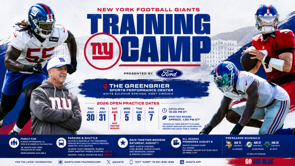 Giants Announce 2026 Training Camp Schedule at The Greenbrier - Back ...